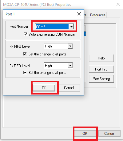 How do I change the default COM port setting for multiport serial boards?